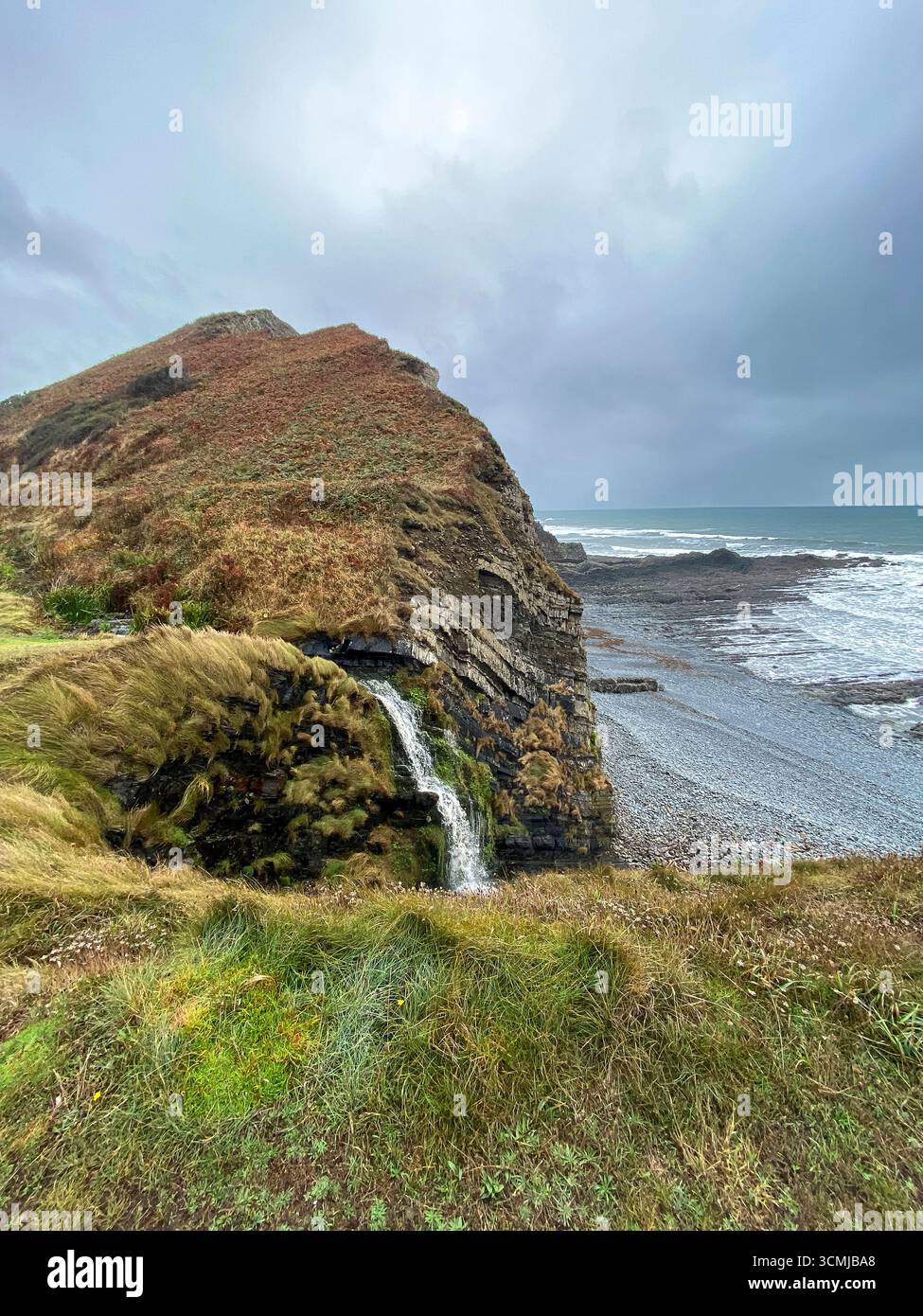 North Devon coastline with Speke's Mill Mouth Waterfall, near Hartland ...