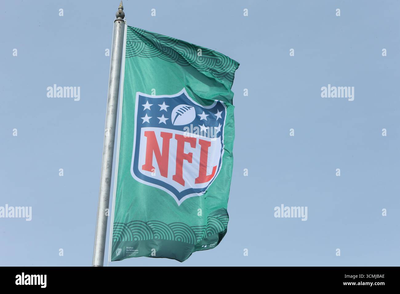 Dublin, Ireland - 16th September 2025 - A Green flag with the NFL ...
