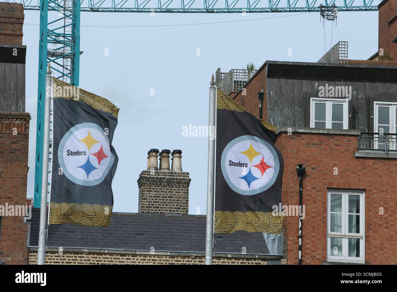 Dublin, Ireland - 16th September 2025 - Pittsburgh Steelers flags fly ...