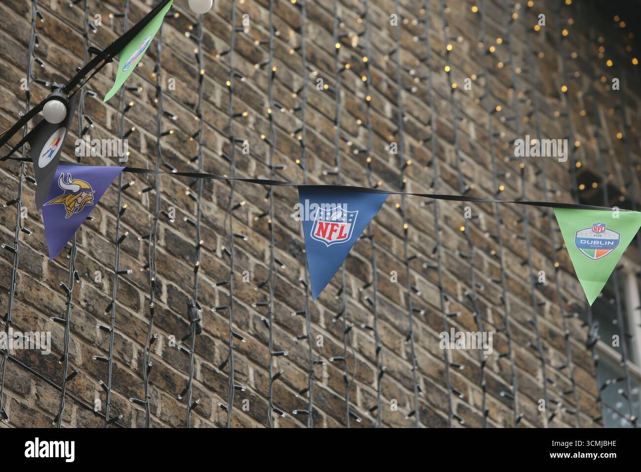 Dublin, Ireland - 16th September 2025 - Minnesota Vikings, Pittsburgh Steelers, and NFL bunting ...