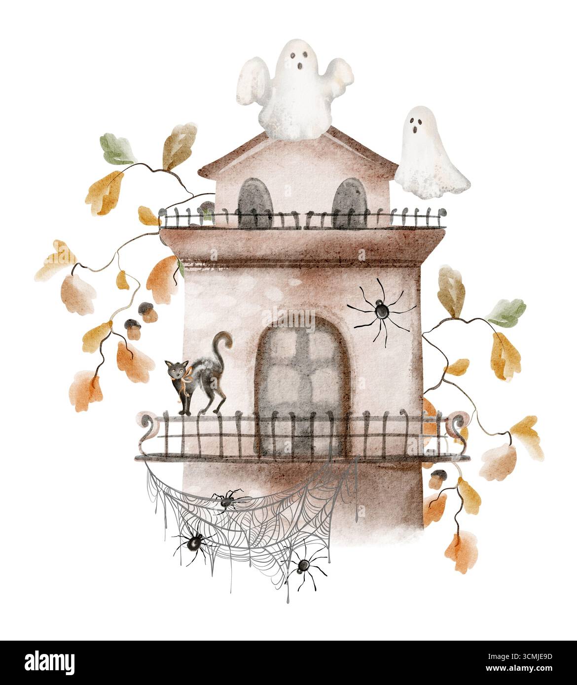 Watercolor haunted house scene hi-res stock photography and images - Alamy