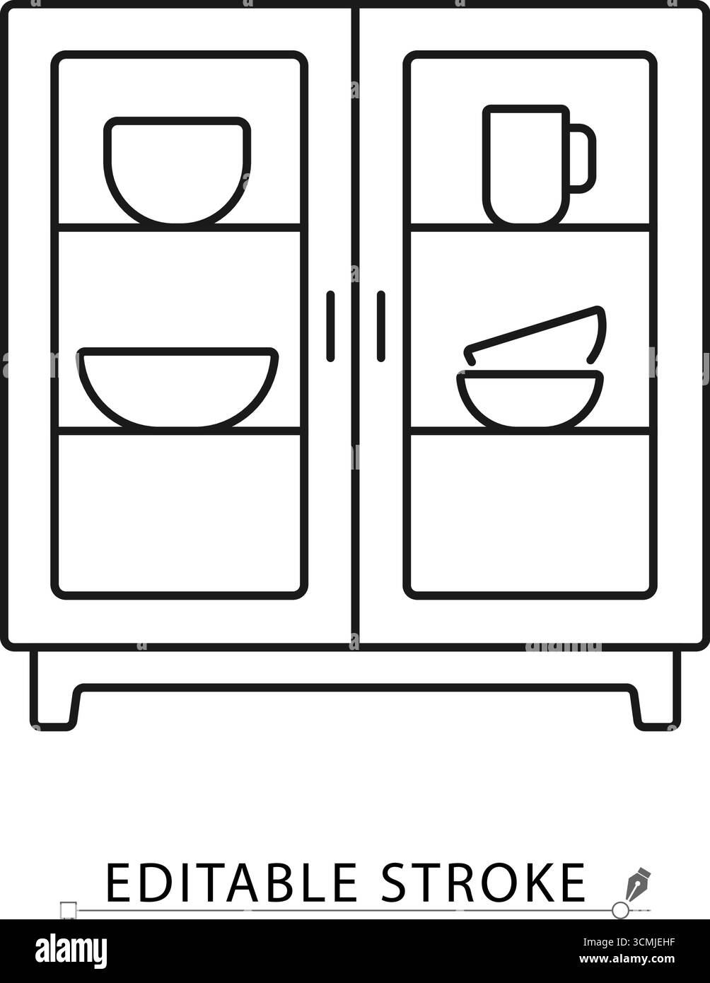 A kitchen cabinet icon in minimalist style with editable stroke. Home ...