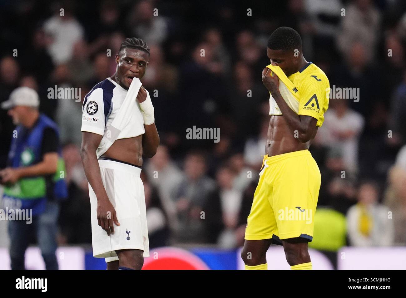 Tottenham Hotspur's Mohammed Kudus and Villarreal's Thomas Partey after the UEFA Champions ...
