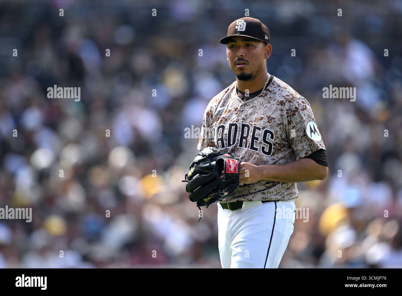 San Diego Padres' Jeremiah Estrada walks to the dugout during the sixth ...