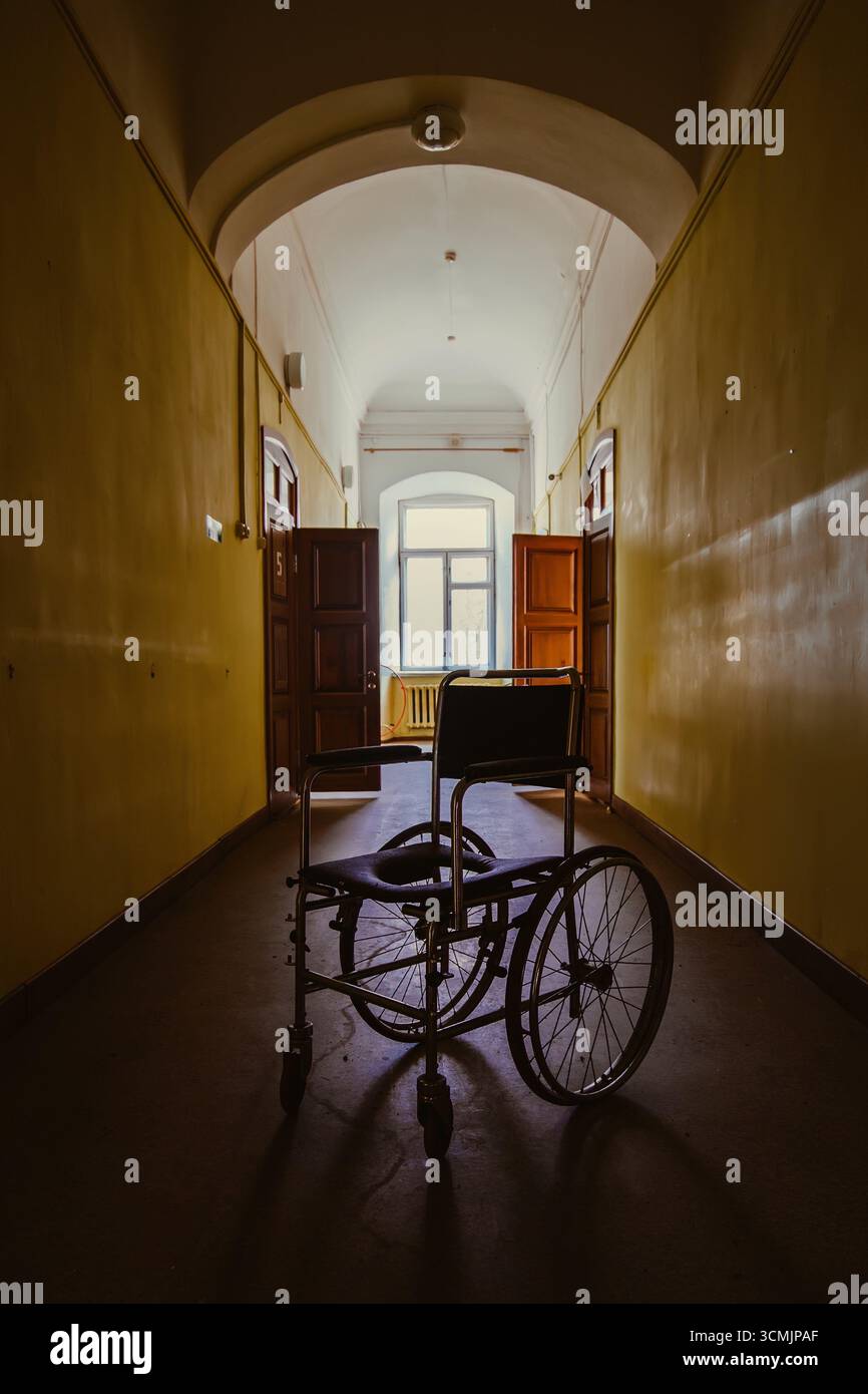 Inside old Asylum for the insane. Dark creepy abandoned mental hospital ...