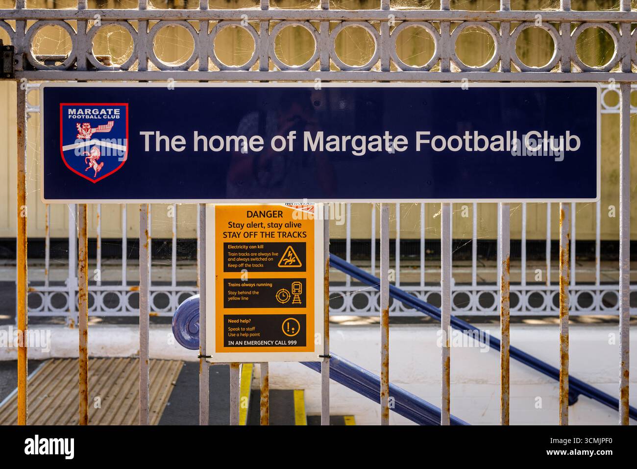Margate Football Club Sign and Railway Safety Notice at Margate Train ...