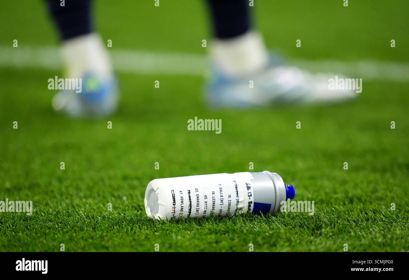 The water bottle of Crystal Palace goalkeeper Walter Benitez with the ...
