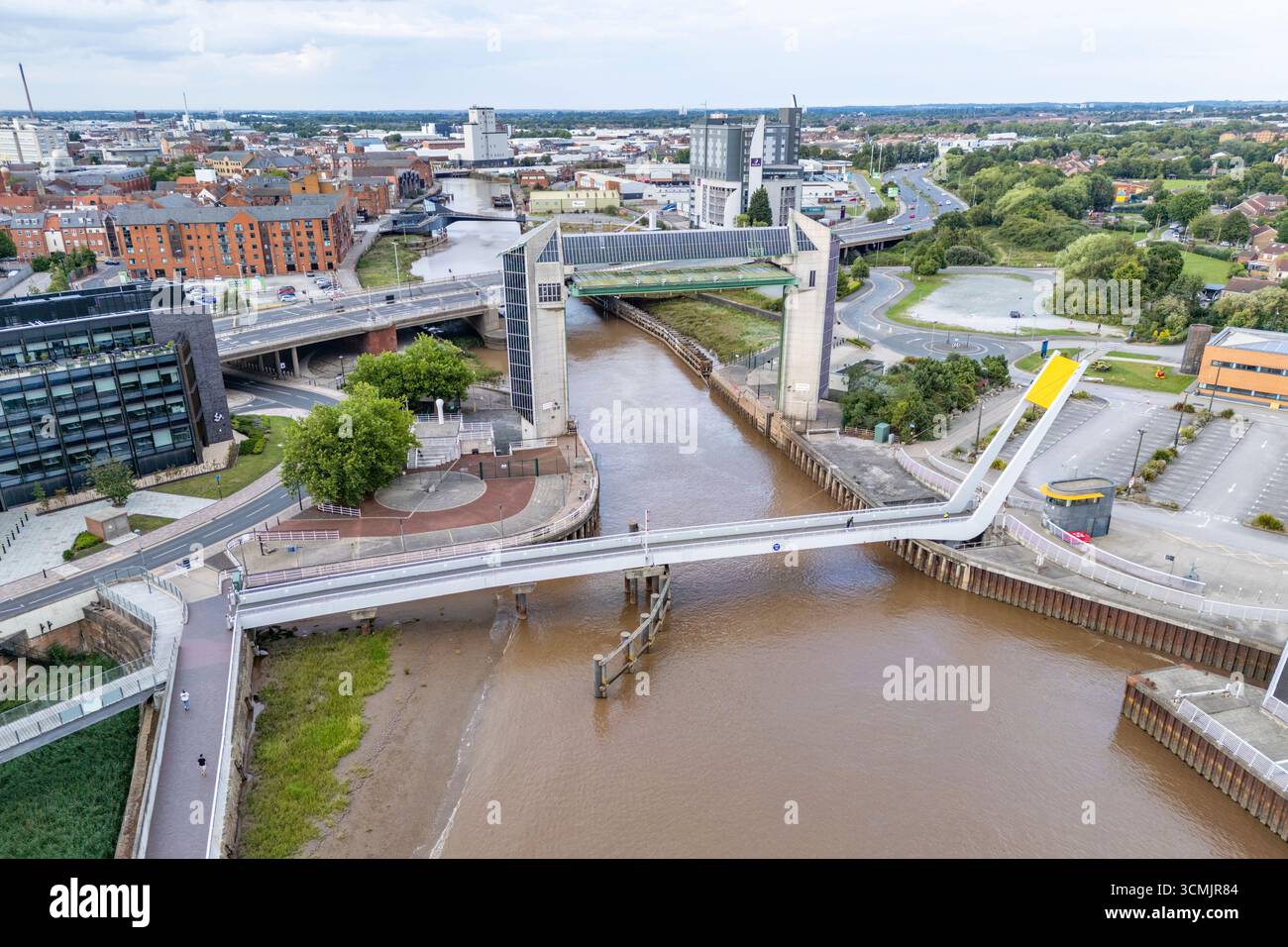 Aerial view of the Hull Tidal Gate, River Hull, Kingston upon Hull, UK ...