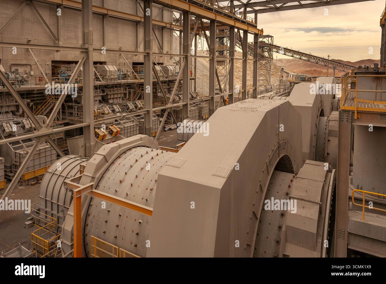 A close up of ball mills in a copper processing plant in Arequipa, Peru ...