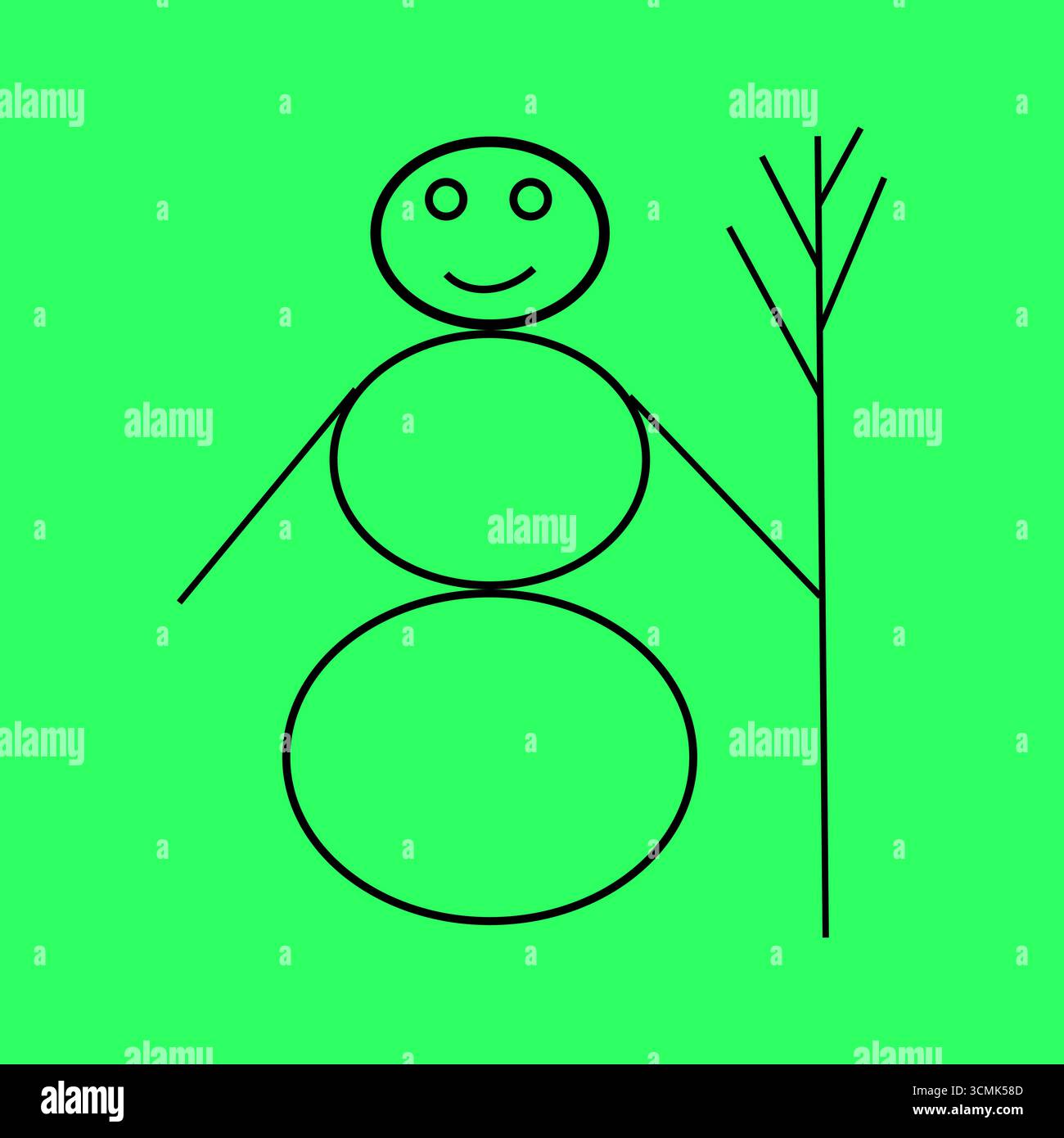 Snowman outline Vector. Contour figure icon. Green screen background ...