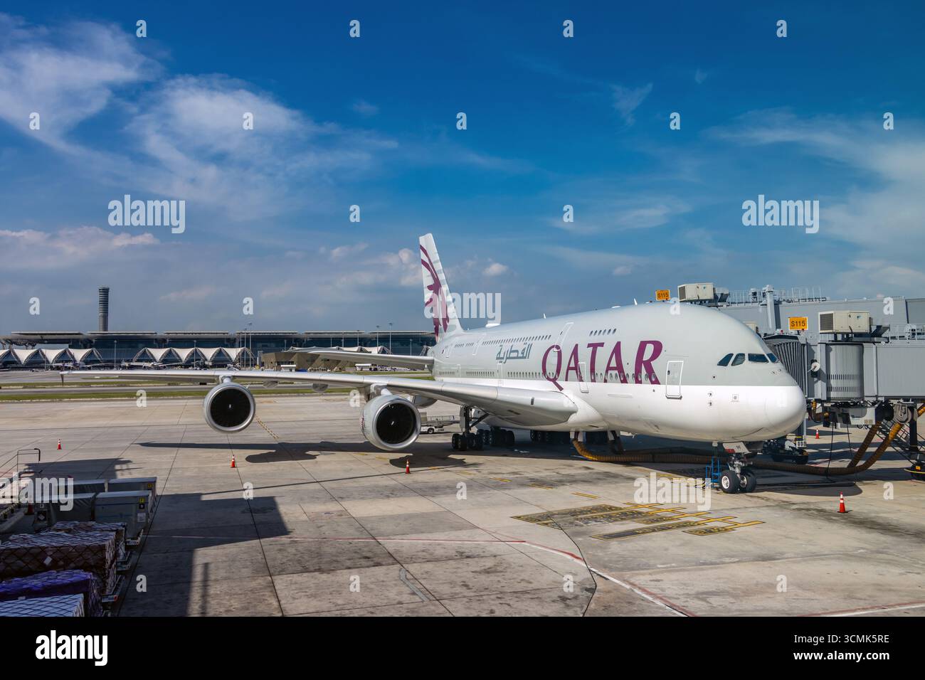 BANGKOK, THAILAND, SEP 11 2025, A Qatar Airways double-decker plane ...
