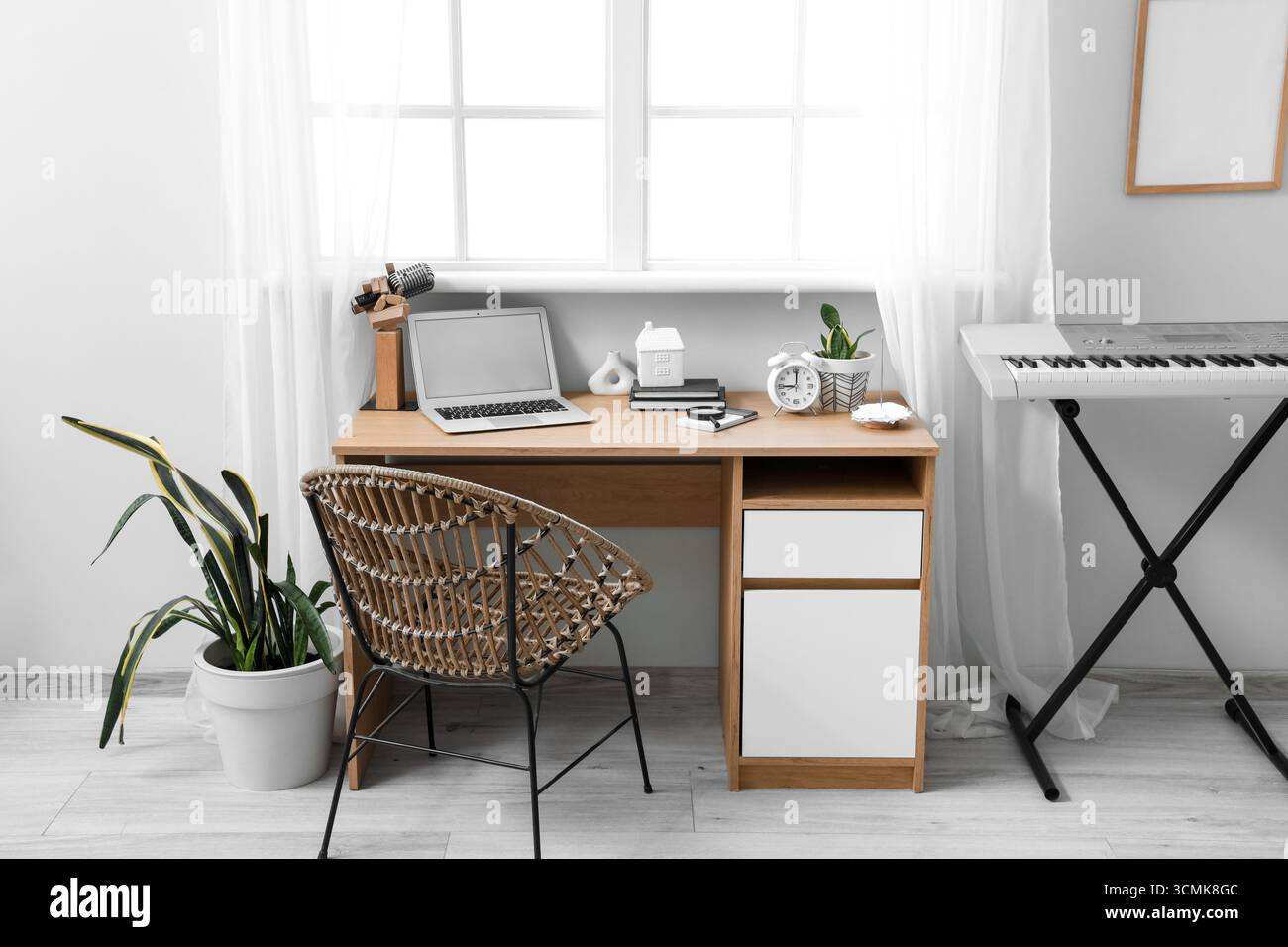 Interior of inventor's office with workplace and synthesizer Stock ...