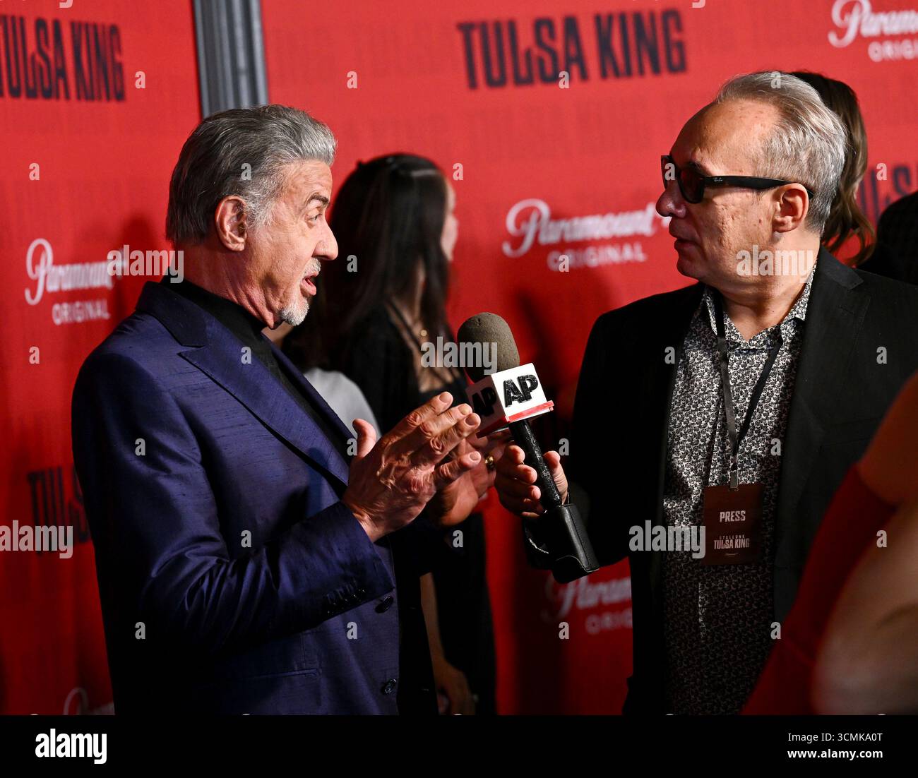 Sylvester Stallone, left, talks with Associated Press video producer ...