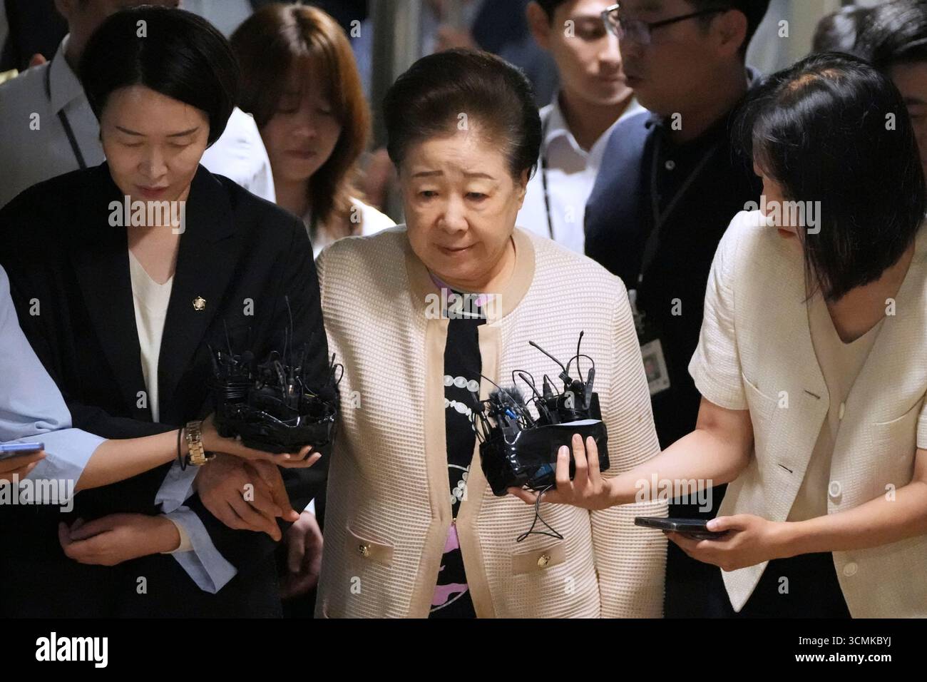 Hak Ja Han, center, the leader of South Korea's Unification Church ...