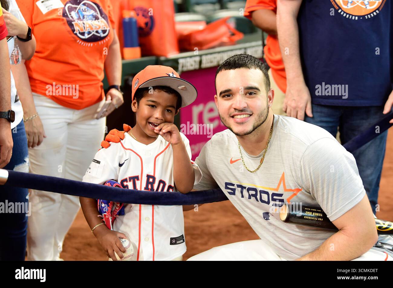 Houston, TX USA; Houston Astros catcher Yainer Diaz (21) poses with a ...
