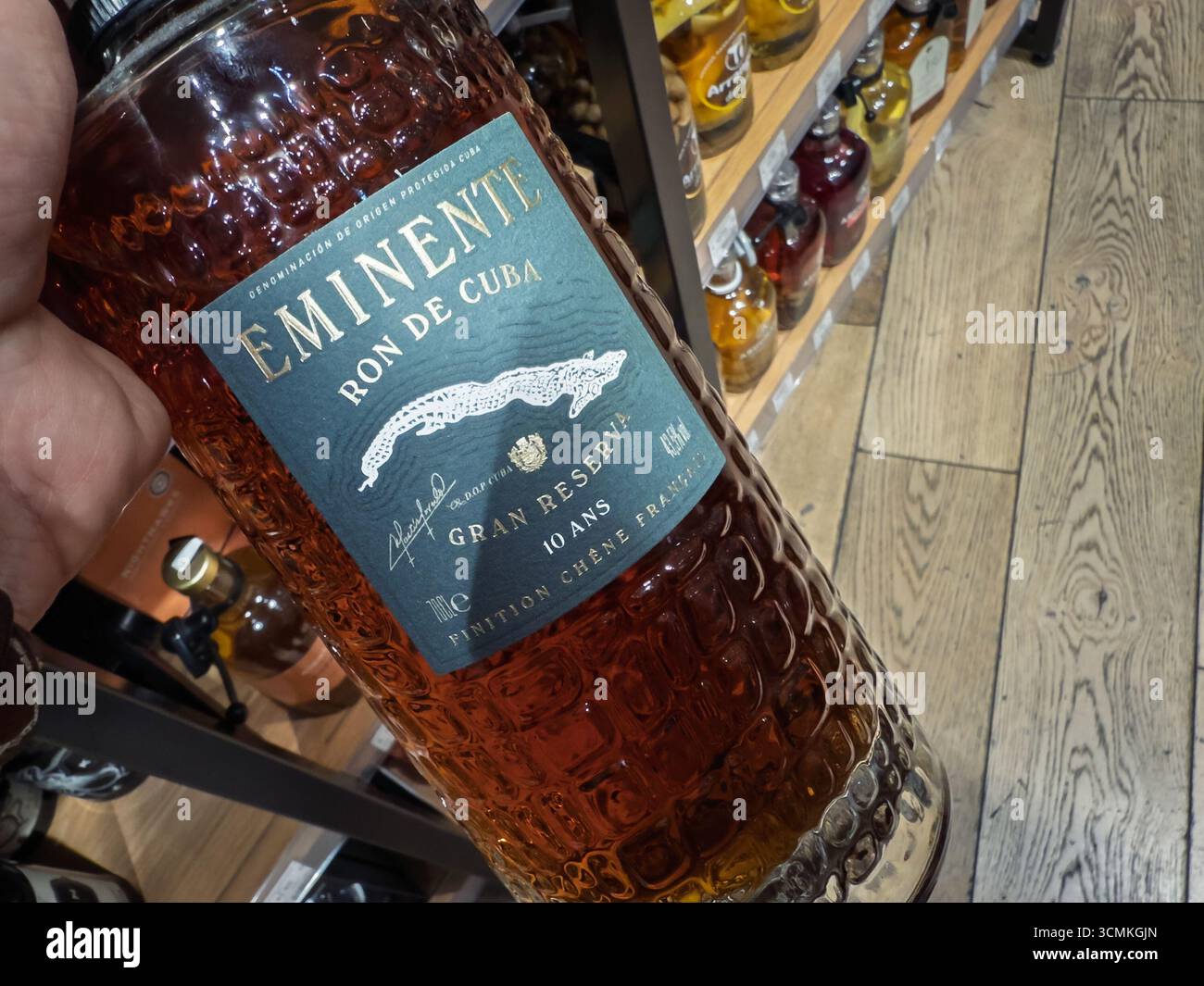 PARIS, FRANCE - JUNE 22, 2025: Close up of an EminenteRum bottle on a ...