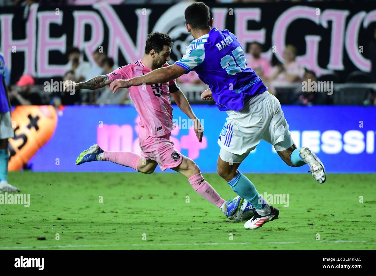 Inter Miami forward Lionel Messi (10) gets ready to strike the ball ...