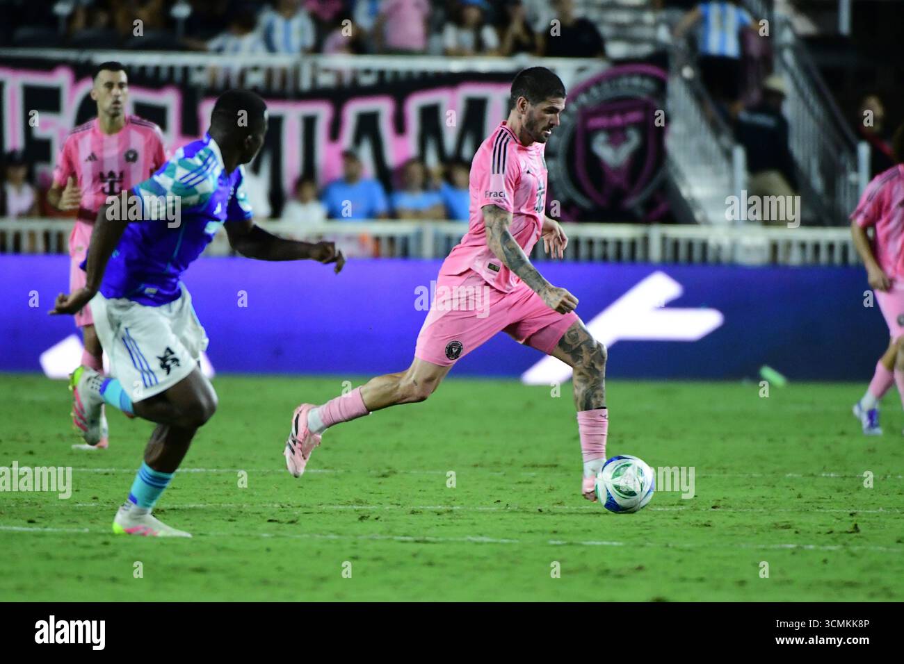 Inter Miami midfielder Rodrigo De Paul (7) dribbles the ball up the pitch September 16, 2025 at ...