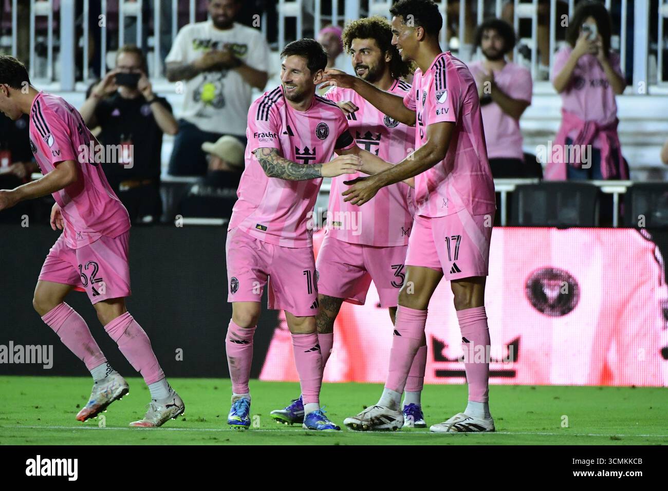 Inter Miami forward Lionel Messi (10) congratulates Inter Miami ...