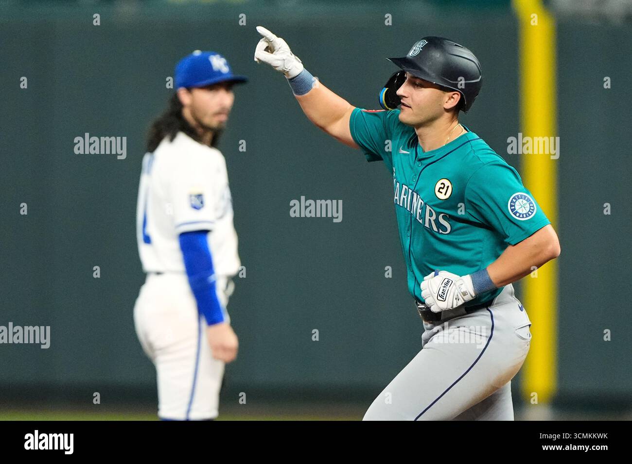 Seattle Mariners' Dominic Canzone celebrates as he runs the bases after ...