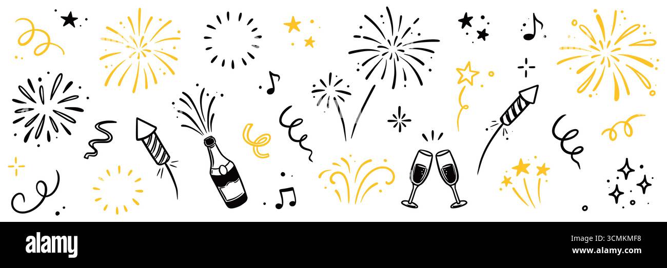 Firework new year set. Doodle firework sparkles for New Year ...