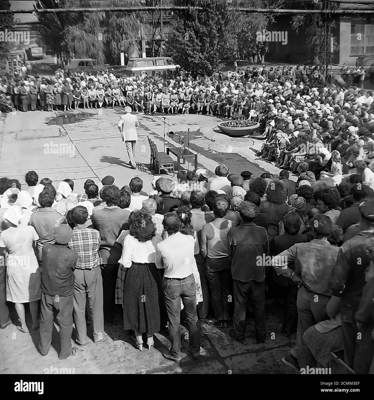 This panoramic archival photograph from the 1970s-1980s, taken from a ...