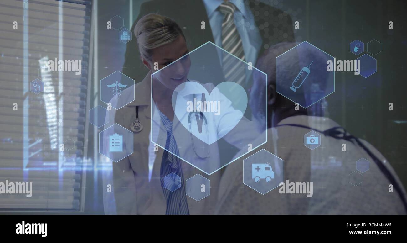 In hospital digital icons overlaying hi-res stock photography and ...