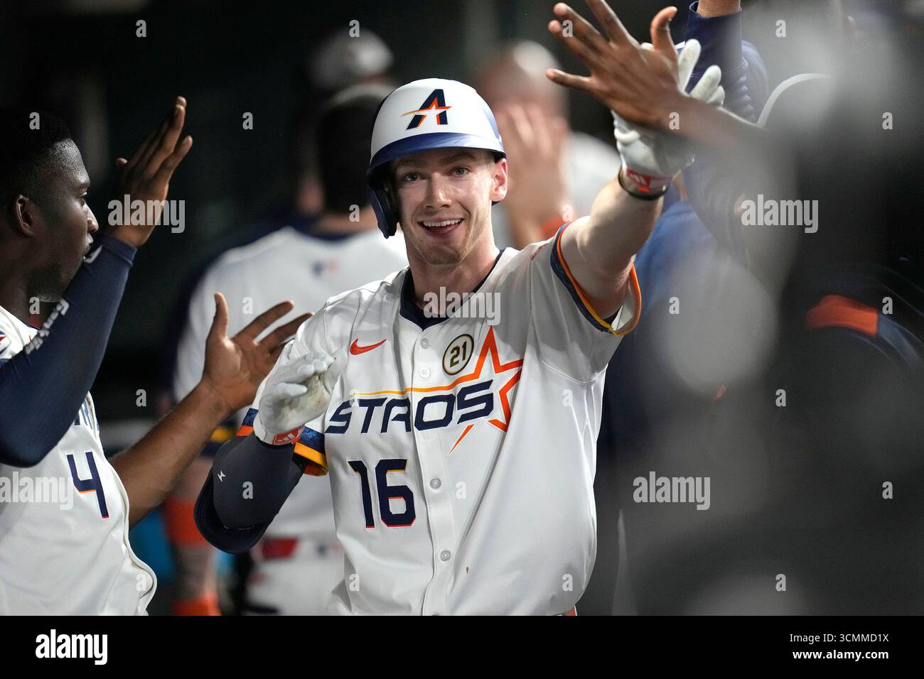Houston Astros' Zachary Cole (16) celebrates his two-run home run ...