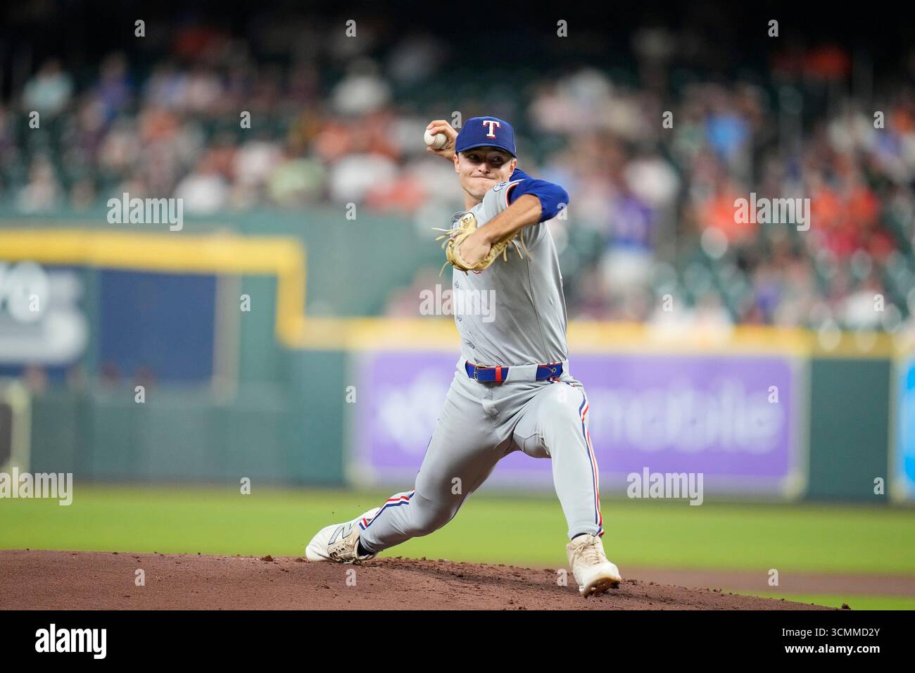 Texas Rangers starting pitcher Jack Leiter delivers to Houston Astros ...