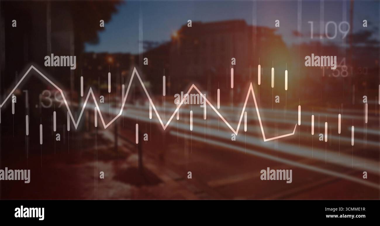 Displaying white line chart overlay with candlestick bars and numeric ...
