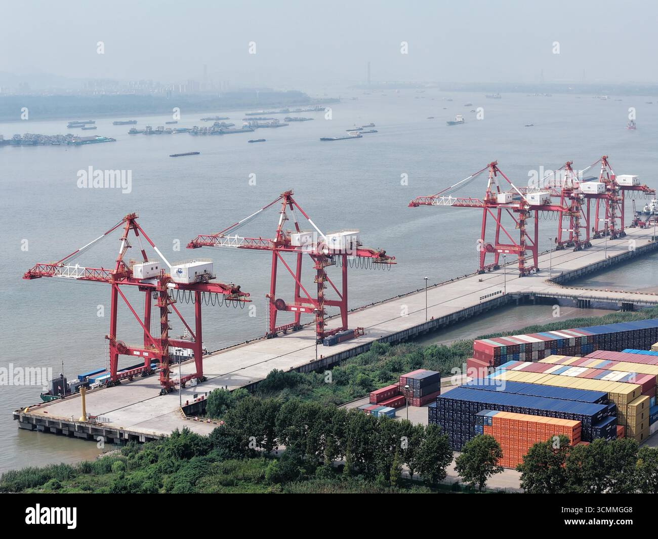 Aerial photo shows the busy container terminal at Yangzhou Port in ...