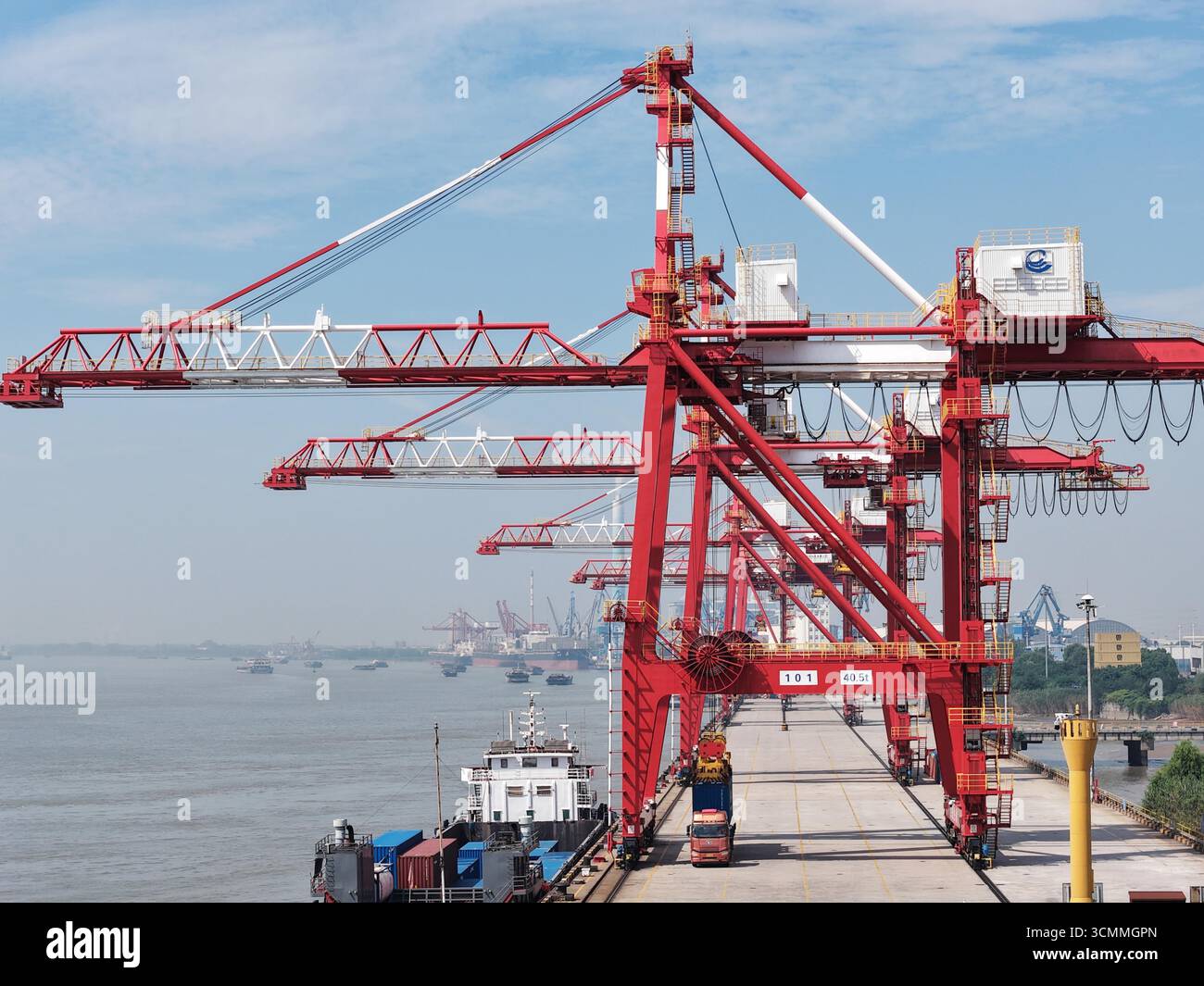 Aerial photo shows the busy container terminal at Yangzhou Port in ...