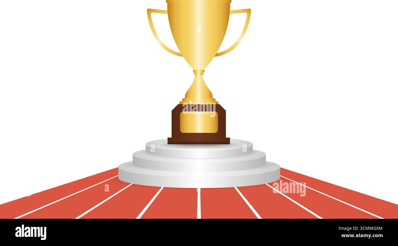 Golden Trophy in Running Track or Athlete Track. Champion and Winning ...