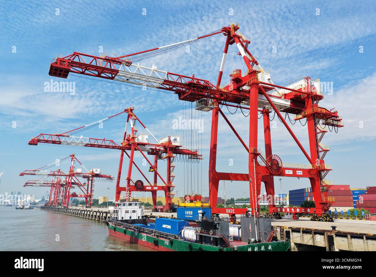 Aerial photo shows the busy container terminal at Yangzhou Port in ...