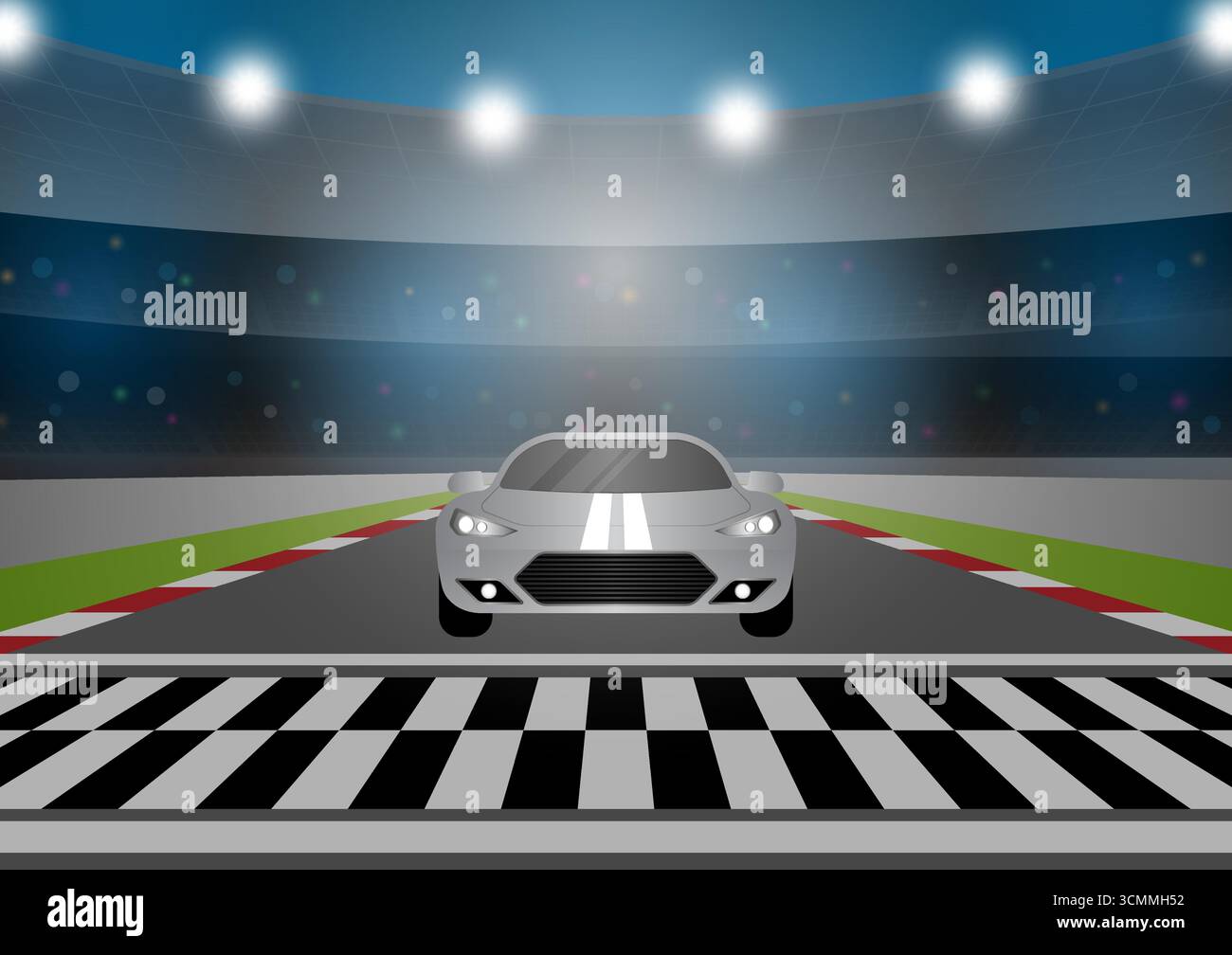 Racing Car Driving on Racing Track. Sport Racing Track With Stadium ...
