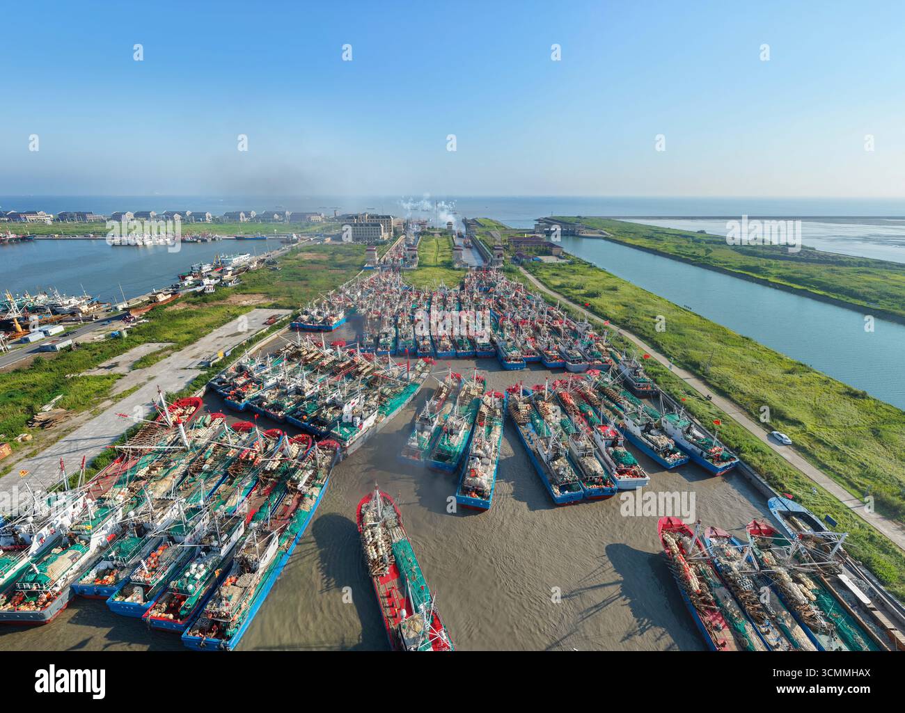 Aerial photos show fishing boats setting sail in Qidong City, east ...