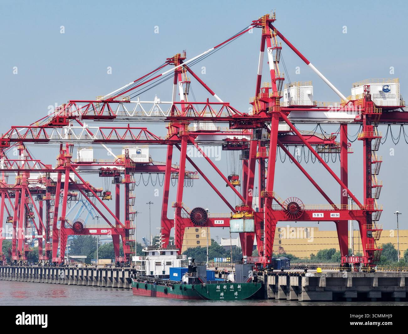 Aerial photo shows the busy container terminal at Yangzhou Port in ...