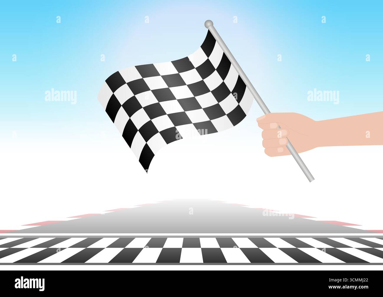 Checkered Flag in Hand Waving in Sport Racing Track Stadium. Racing ...