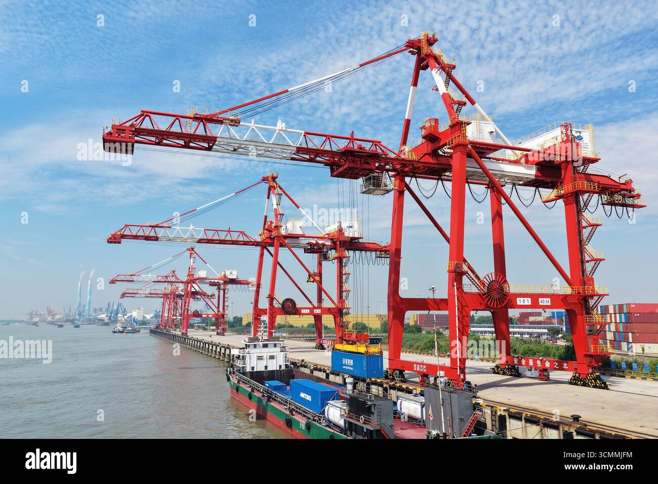 Aerial photo shows the busy container terminal at Yangzhou Port in ...