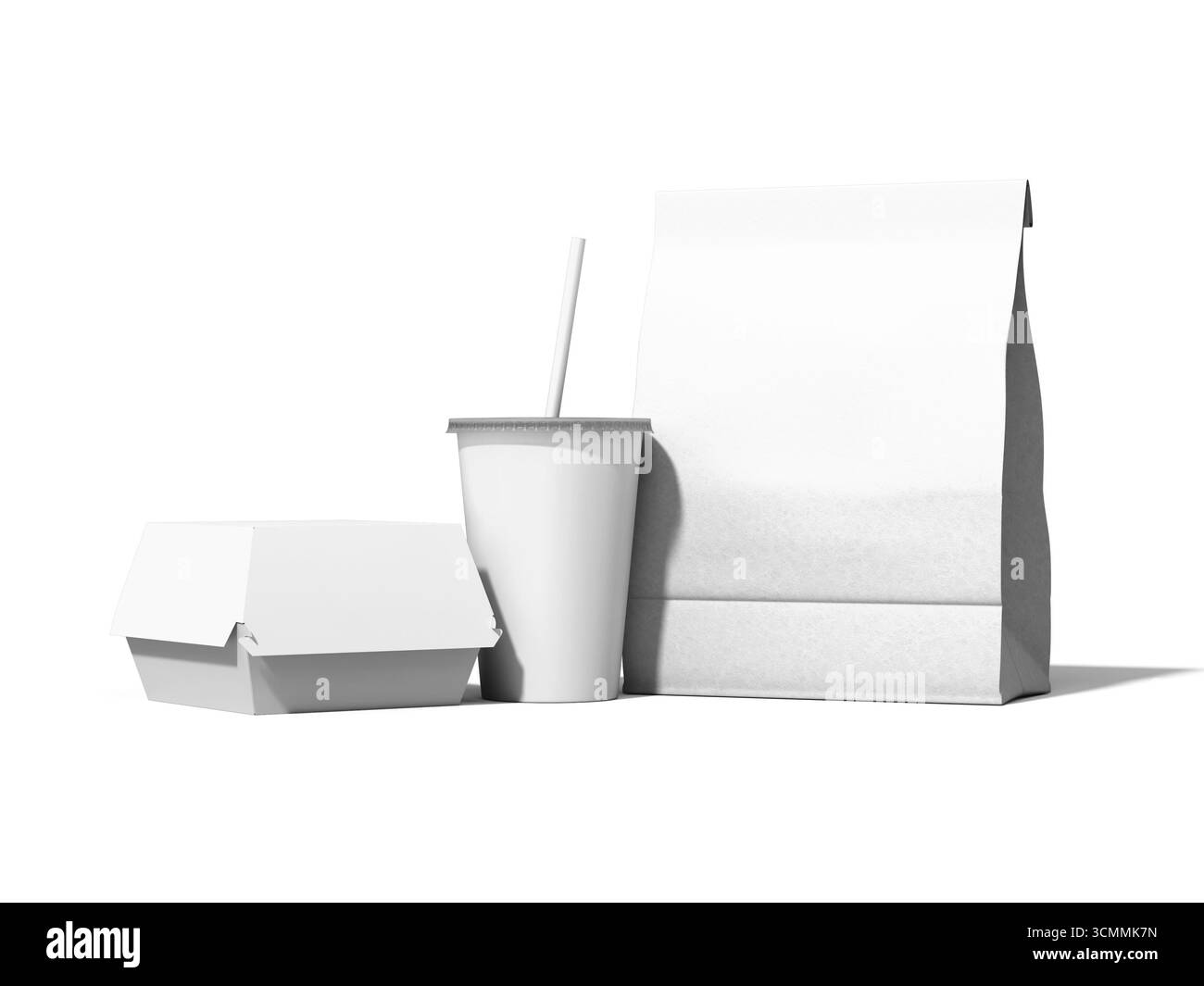 Fast Food Meal Packaging Mockup of Paper Bag Burger Box and Paper Cup ...