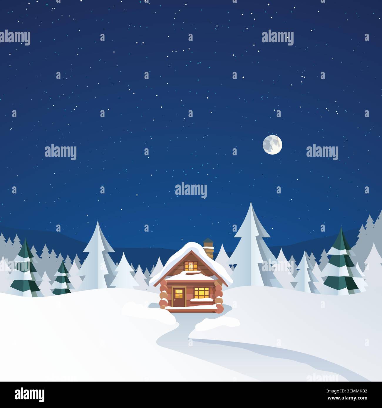 Landscape full moon snowy Stock Vector Images - Alamy