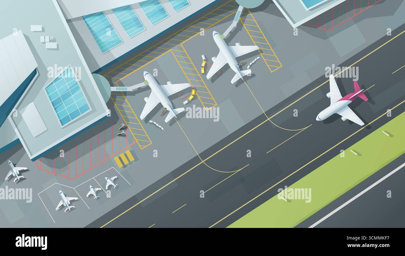Airplanes at airport terminal view from above Stock Vector Image & Art ...