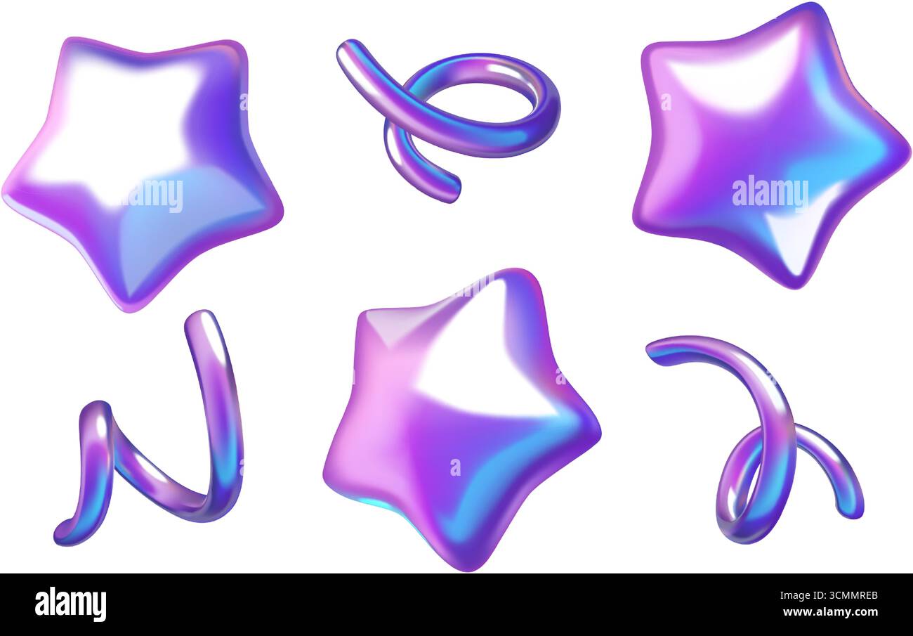 3d stars and curly ribbons purple holographic holiday decorative ...