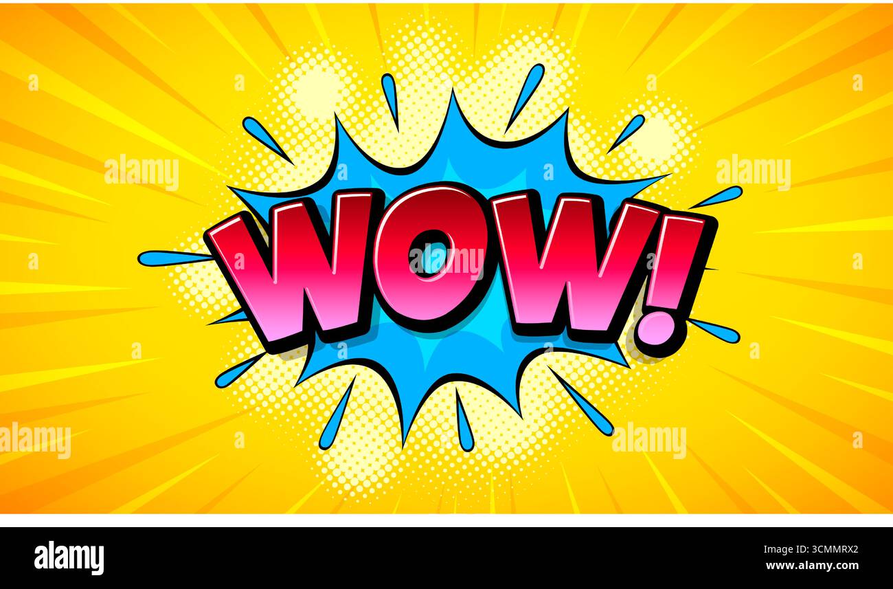 Comic Wow Design with Colorful 3d Cartoon Font on Retro Background ...