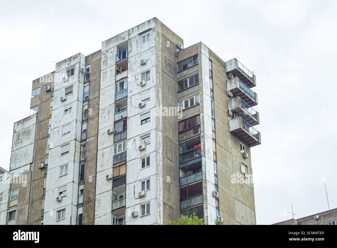 Apartment building from the Yugoslav period: the façade with balconies ...