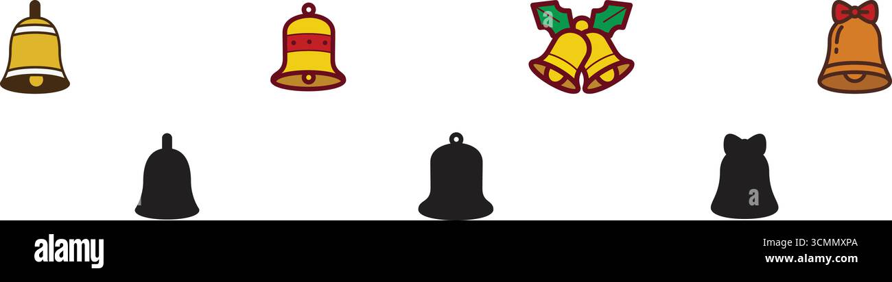 Beautiful Christmas bells vector illustration featuring classic golden ...