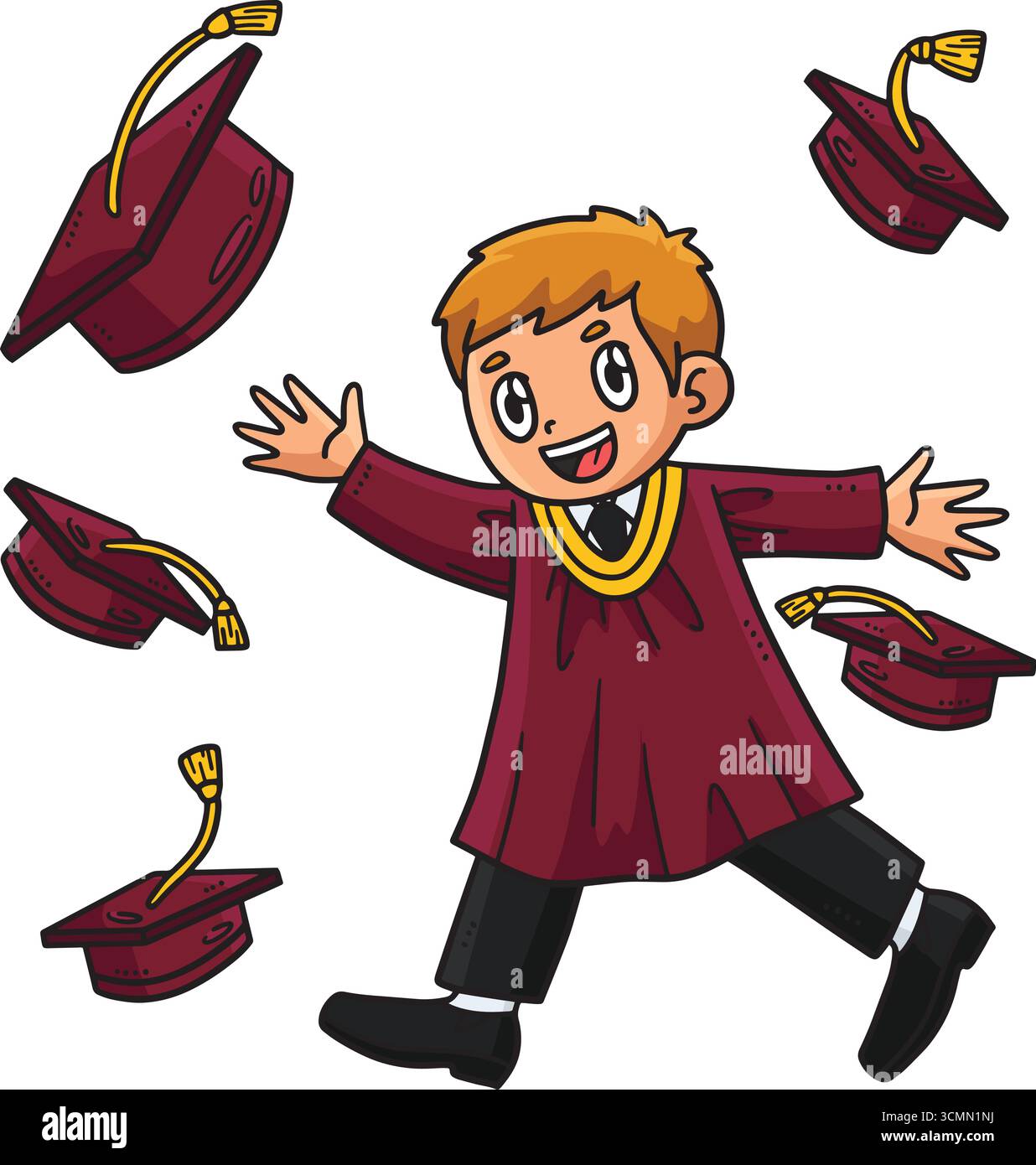 Happy Graduate Boy Throwing Cap Cartoon Clipart Stock Vector Image ...