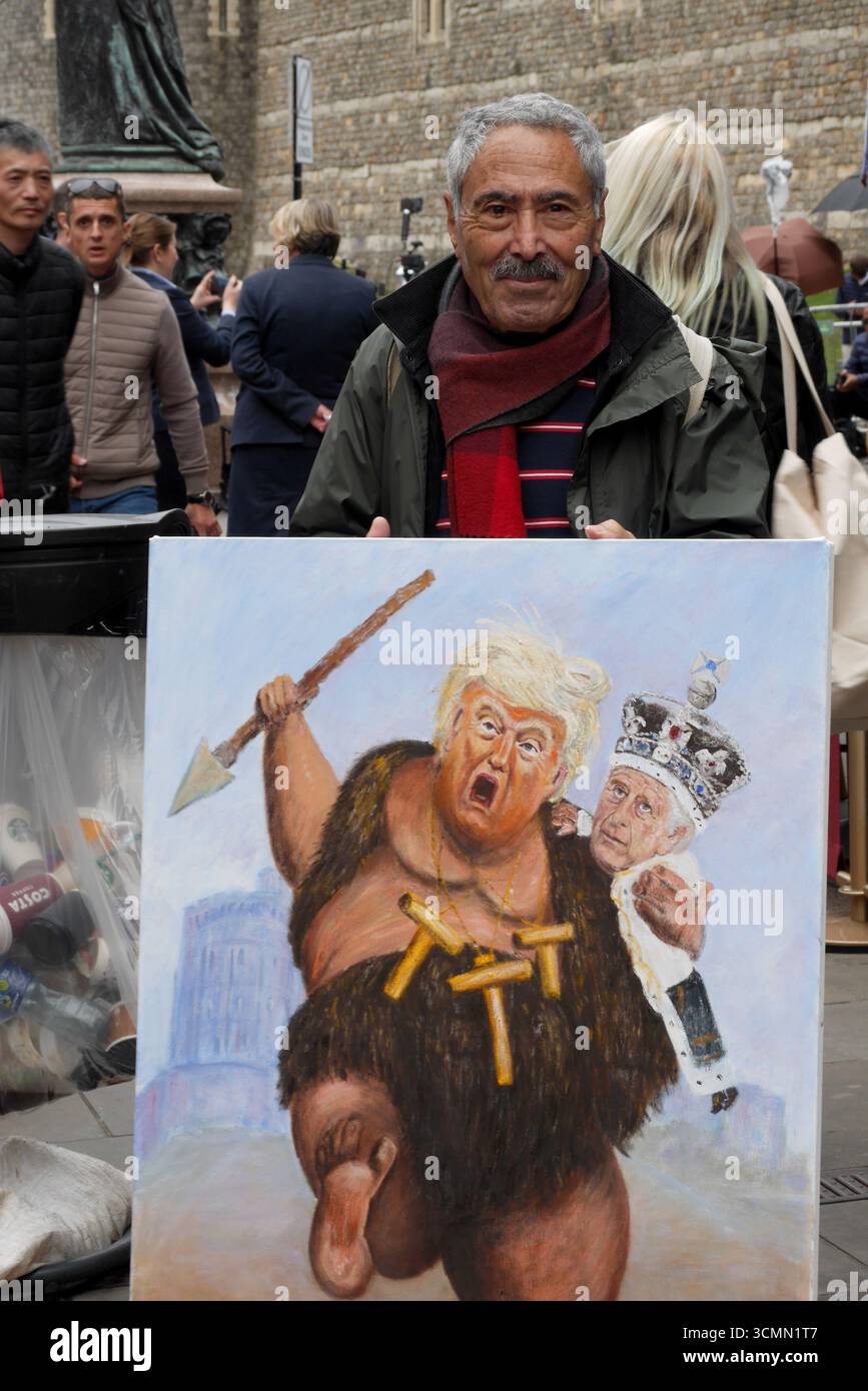 Artist Kaya Mar poses in Windsor, Berkshire, with his painting ...