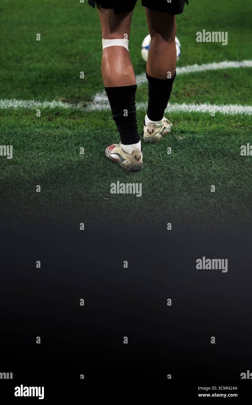 A detail shot shows the Adidas football boots worn by Kenan Yildiz of ...