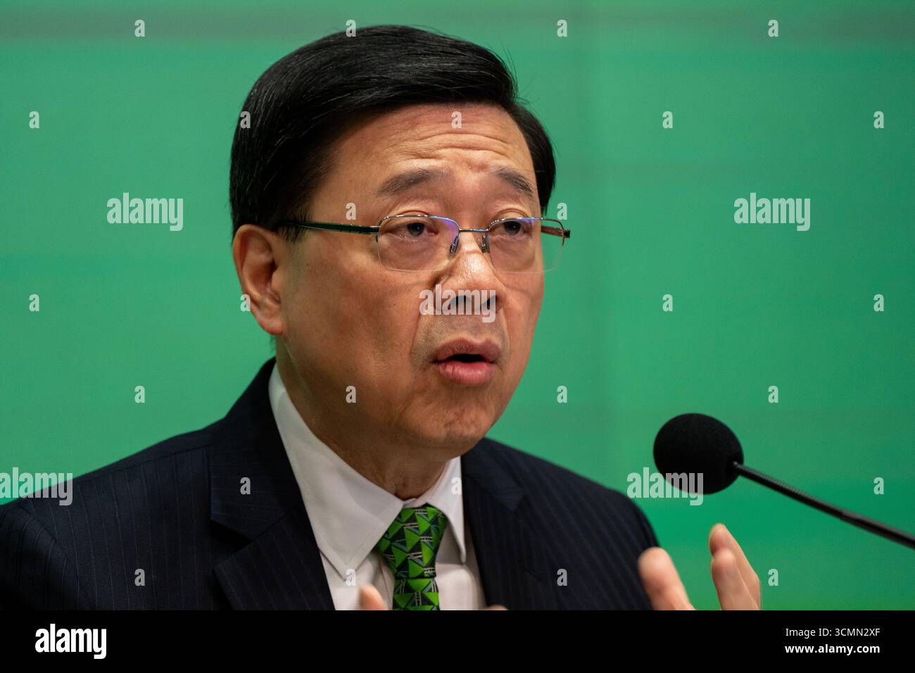 Hong Kong Chief Executive John Lee speaking a press conference on his 2025 policy address on ...